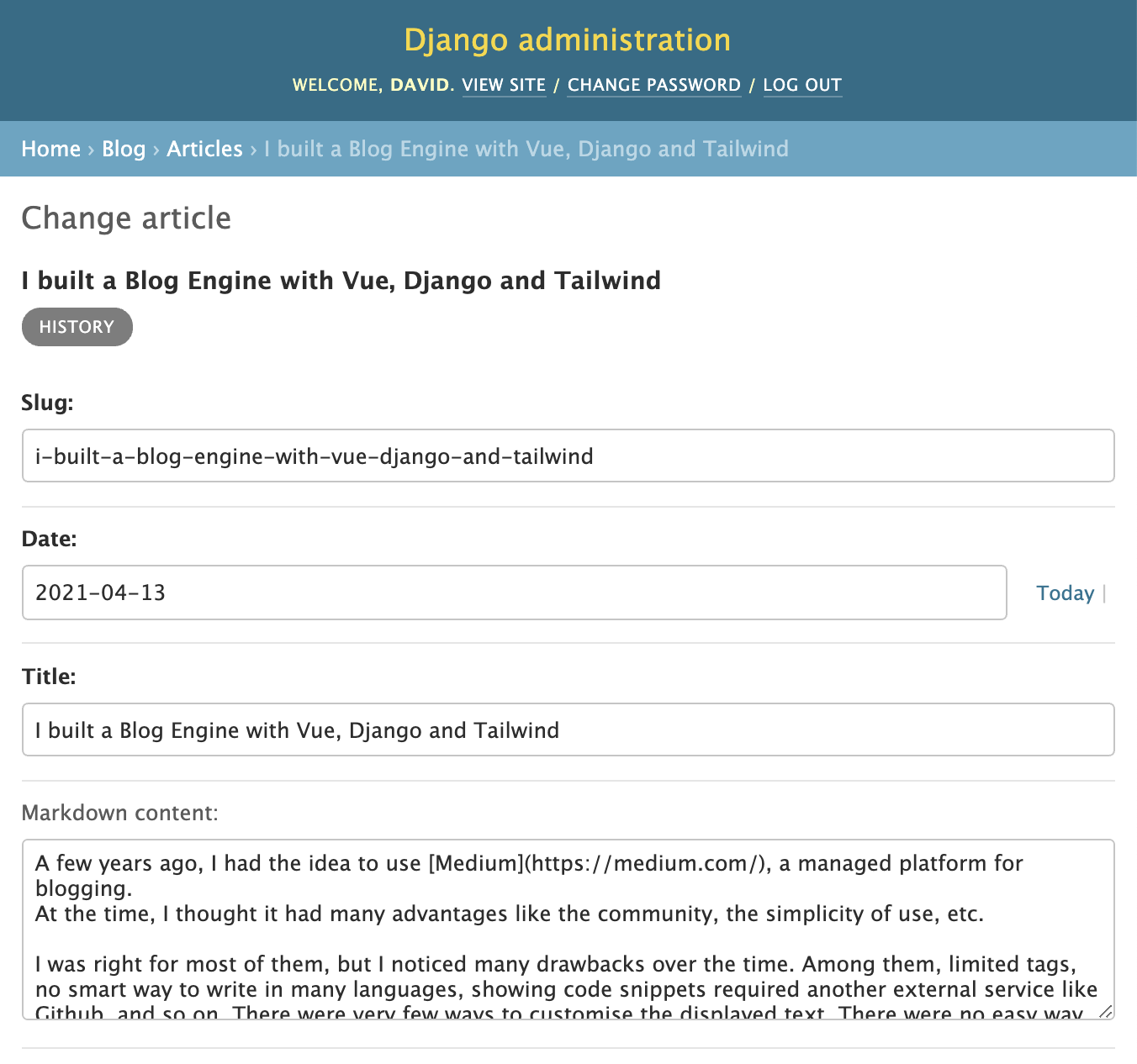 I built a Blog Engine with Vue, Django and Tailwind